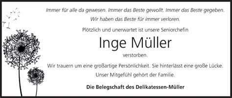 Inge Müller Traueranzeige trauer inFranken de