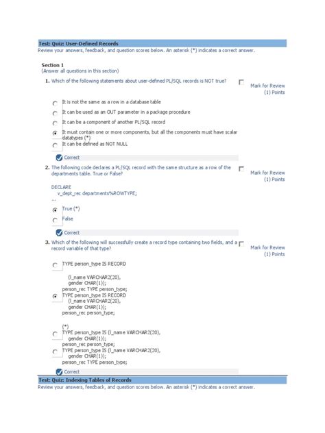 section 1 1 test quiz user defined records pdf pl sql database index