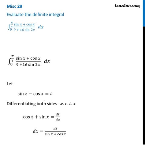 Misc 29 Definite Integral 0 Pi 4 Sin X Cos X Miscellaneous