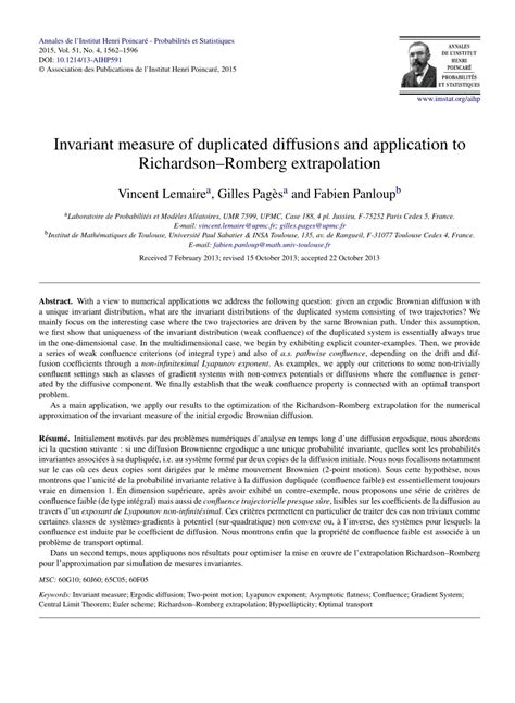 pdf invariant measure of duplicated diffusions and application to richardson romberg extrapolation