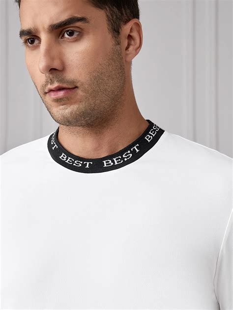 Hombres Camiseta Con Estampado De Letra Ribete En Contraste Blanco