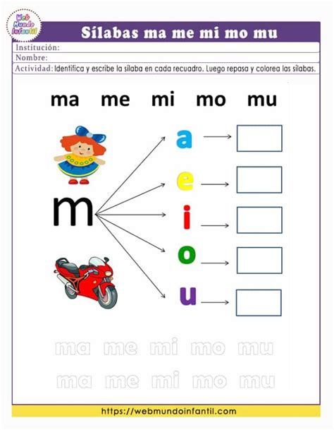 Actividades con las sílabas ma me mi mo mu para preescolar