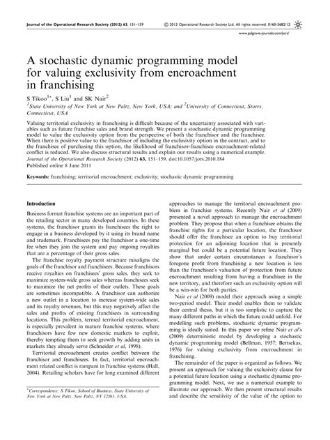 pdf a stochastic dynamic programming model for valuing exclusivity from encroachment in
