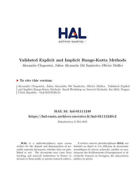 pdf validated explicit and implicit runge kutta methods olivier mullier