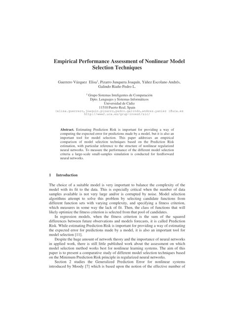 pdf empirical performance assessment of nonlinear model selection techniques