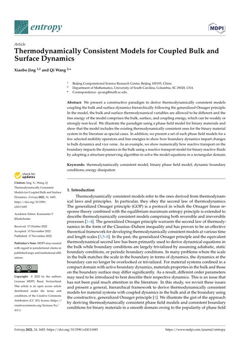 pdf thermodynamically consistent models for coupled bulk and surface dynamics