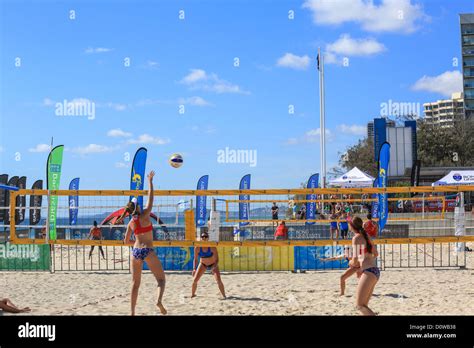 Womans Team Play Beach Volleyball At Surfers Paradise On The First Day