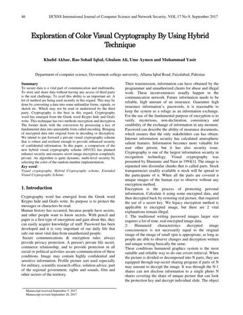 pdf exploration of color visual cryptography by using hybrid technique