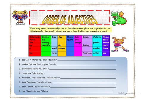 Order Of Adjectives Worksheet Ame My Id