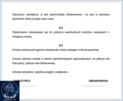 Zobacz Wzór Umowy Darowizny Pieniędzy czerwiec 2024 artistyl pl