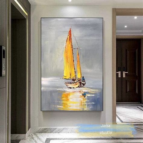 Sailboat Painting Abstract Seascape Original Modern Art Home Decor For