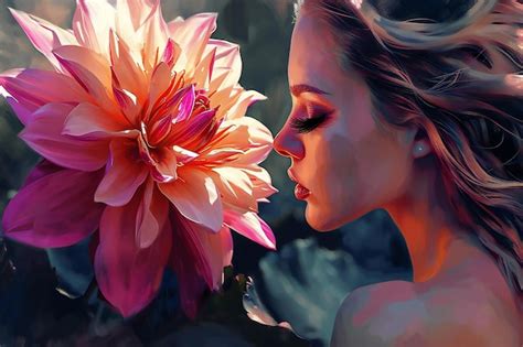 Premium Photo Beautiful Woman With Pink Dahlia Flower In Her Hair