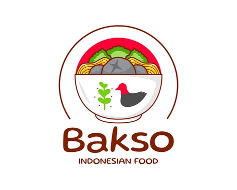 Bakso Or Meatball With Noodle And Vegetable Logo Icon Flat Cartoon