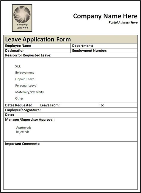 Leave Application Form Word Template Templates Printable Free