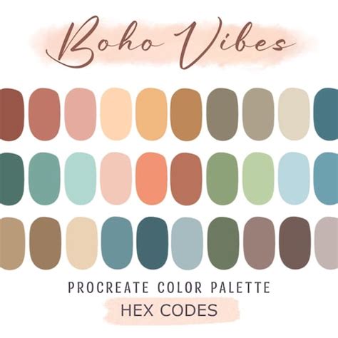 Boho Rainbow Procreate Color Palette Color Swatches Etsy