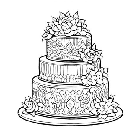 Descarga Páginas para colorear de pasteles de bodas con flores Coloring