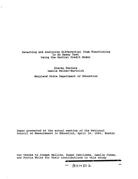pdf detecting and analyzing differential item functioning in an essay test using the partial