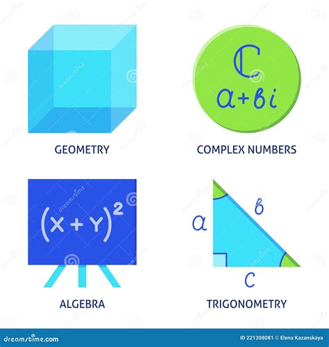 Mathematics Science Icons Set In Flat Style Stock Illustration