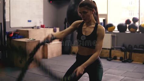 Footage Of Female Battle Ropes Workout Stock Footage Video Of Health Cross 113560022