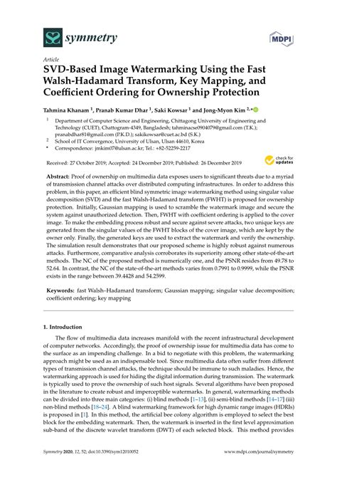 pdf svd based image watermarking using the fast walsh hadamard transform key mapping and