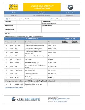 Fillable Online Spillcontrol Co SKH120 Spill Kit Reorder Form Fax Email
