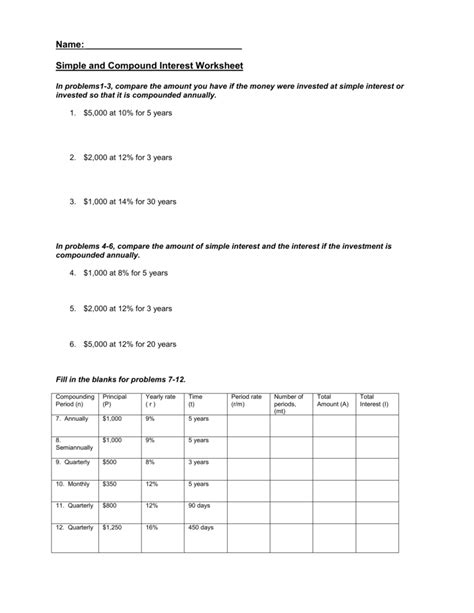 Simple And Compound Interest Worksheet Compound And Simple I