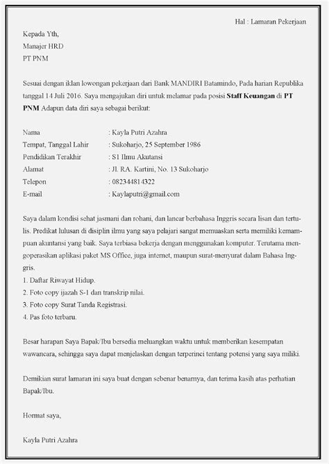 Contoh Surat Lamaran Kerja Dan Cv Untuk Bumn Contoh Surat