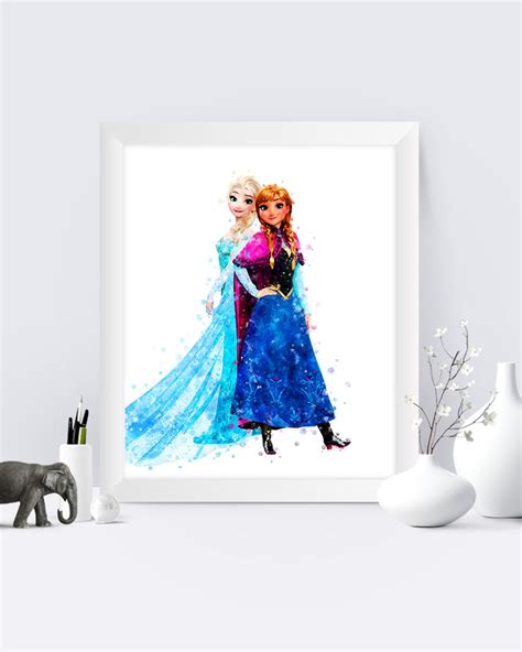 Anna And Elsa Print Frozen Printables Elsa And Anna Watercolor Poster