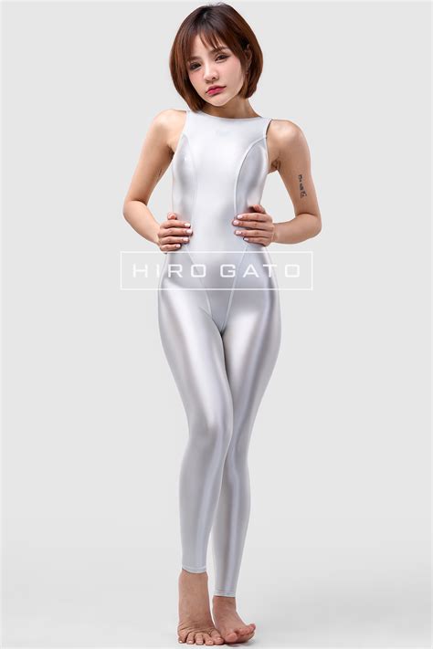 Satin Lycra Unitard Silber Catsuit Glanzanzug Hiro Gato