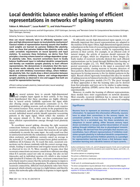 pdf local dendritic balance enables learning of efficient representations in networks of