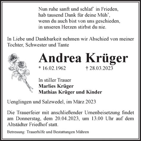 Traueranzeigen von Andrea Krüger abschied nehmen de