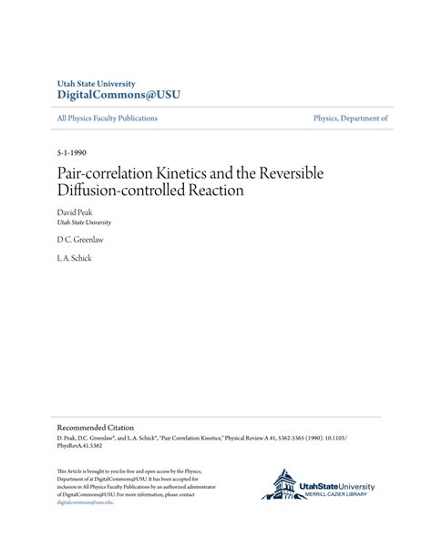 pdf pair correlation kinetics and the reversible diffusion controlled reaction