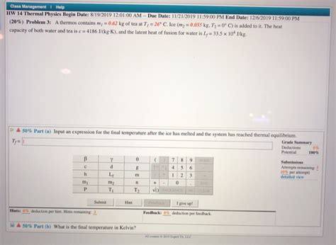 Solved Class Management Help Hw Thermal Physics Begin Chegg