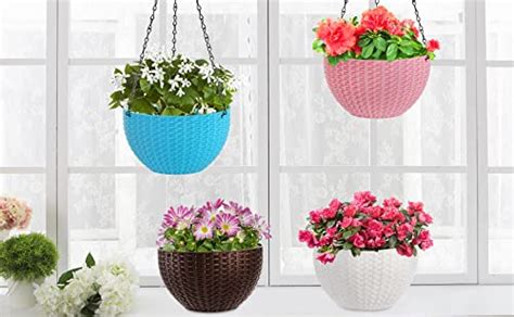Foraineam Lot de 4 pots de fleurs suspendus à arrosage automatique de