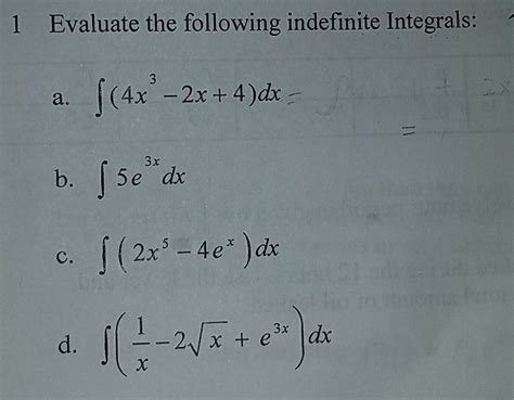 solved 1 evaluate the following indefinite integrals 3x