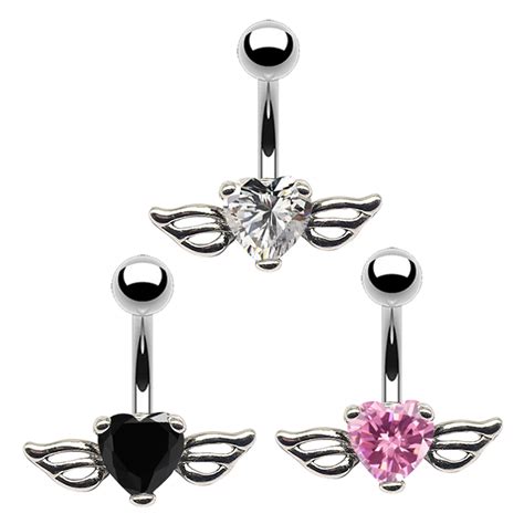 Cubic Zirconia Heart Wings Stainless Steel Belly Button Rings China Belly Button Rings And