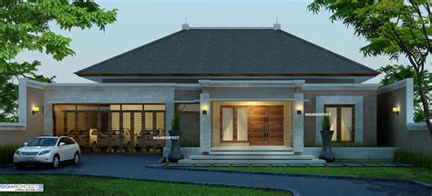 Desain Villa Bali 1 Lantai Model Teras Rumah Taman Kolam