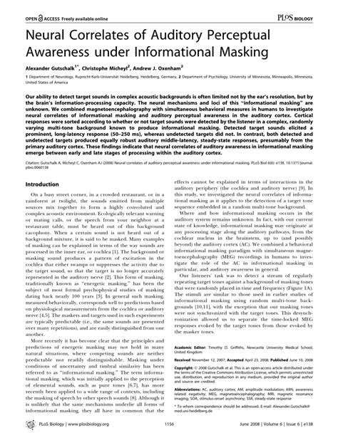 pdf neural correlates of auditory perceptual awareness under informational masking