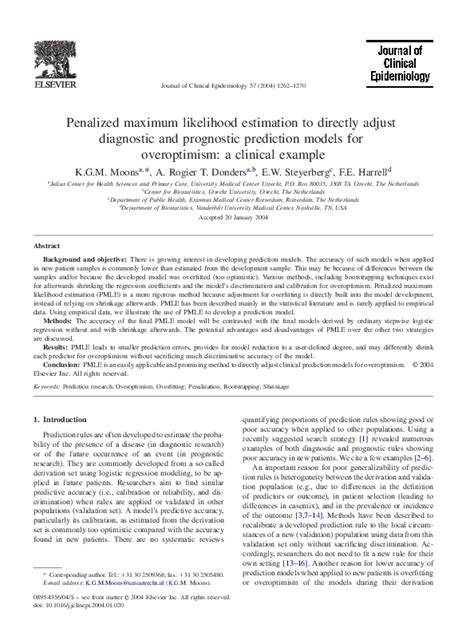 pdf penalized maximum likelihood estimation to directly adjust diagnostic and prognostic