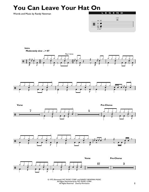 You Can Leave Your Hat On By Joe Cocker Sheet Music For Drum Chart At