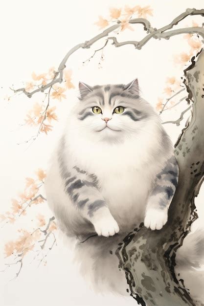 Un gato sentado en la rama de un árbol Foto Premium