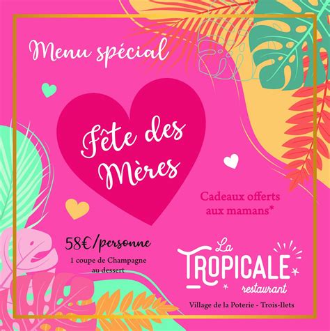 Menu Fête des Mères La Tropicale Résa gratuite en ligne Agenda