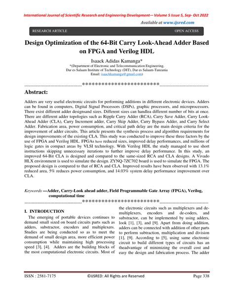 pdf design optimization of the 64 bit carry look ahead adder based on fpga and verilog hdl
