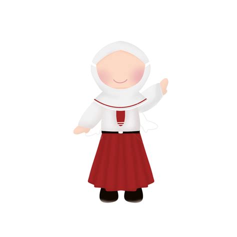 Ilustración Infantil Niña Musulmana Con Uniforme Indonesio Para La
