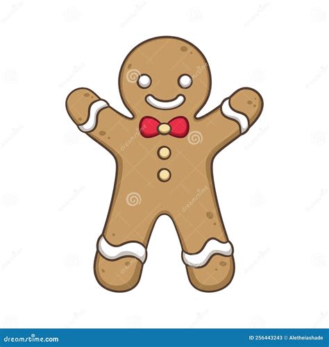Cute Gingerbread Man With A Bow Tie Cartoon Illustration Winter