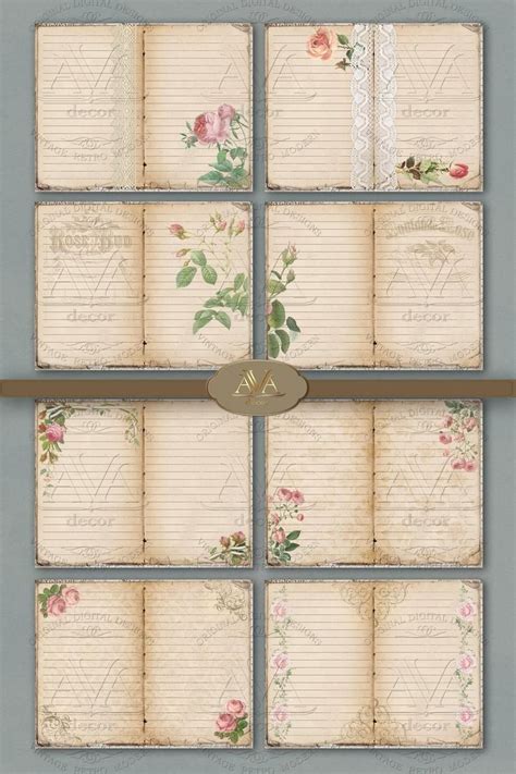 Blank Lined Journal Pages Printable Shabby Pages Digital Etsy