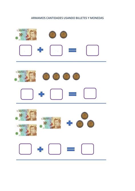 Sumas Con Billetes Y Monedas Worksheet Ejercicios De Calculo