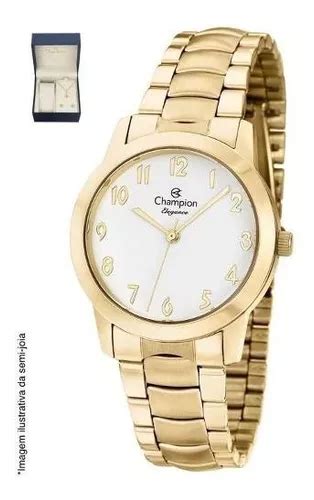 Relogio Champion Dourado Feminino Cn26519w Kit Semi Joia