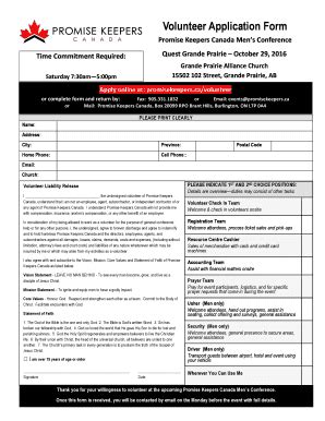 Fillable Online Volunteer Application Form Promise Keepers Canada Fax