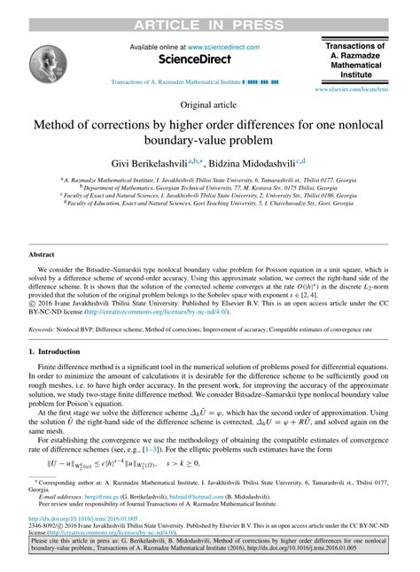 pdf method of corrections by higher order differences for one nonlocal boundary value problem